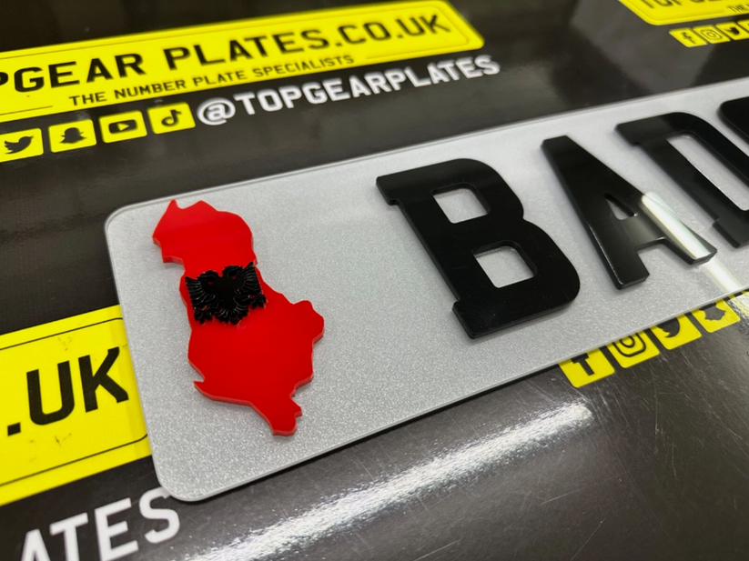 2x 4D Acrylic Stylish Car Number Plate ALBANIA Flag Map Stickers Side