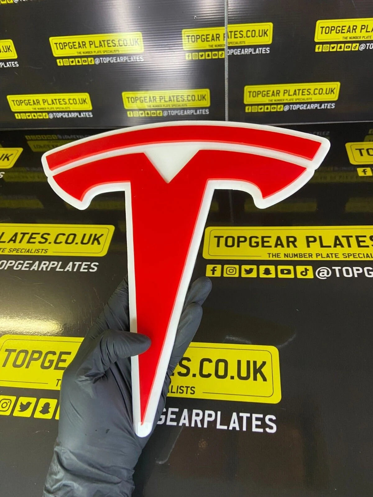 3D Acrylic Stylish Tesla Car/Man Cave/Novelty Sign - White Base/Red Fo